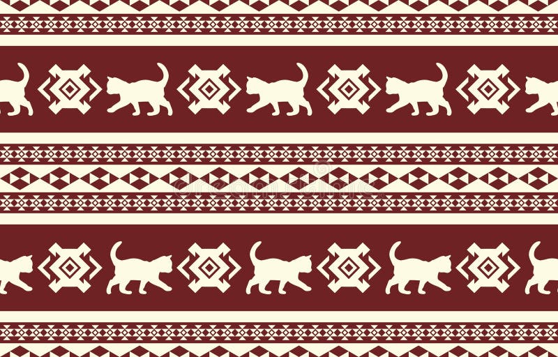 Seamless Pattern Design Featuring Cats and Native American Inspired ...