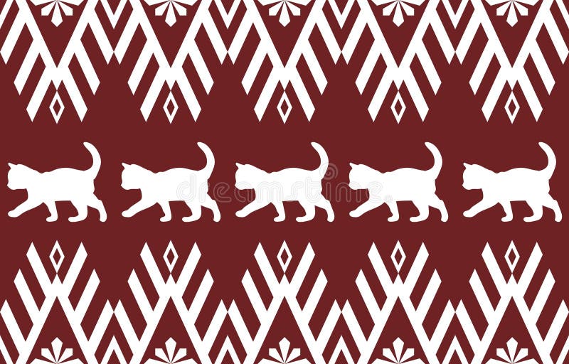 Seamless Pattern Design Featuring White Cat Silhouettes on Maroon ...