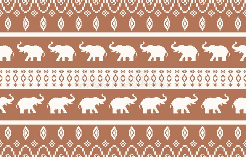Seamless Pattern Design Featuring White Elephants on Brown Background ...