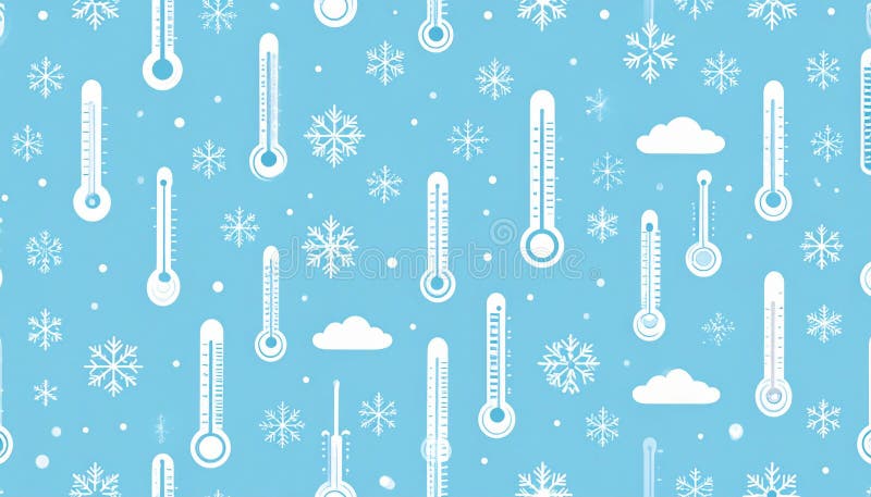 Festive Winter Pattern Featuring White Thermometers, Snowflakes, and ...