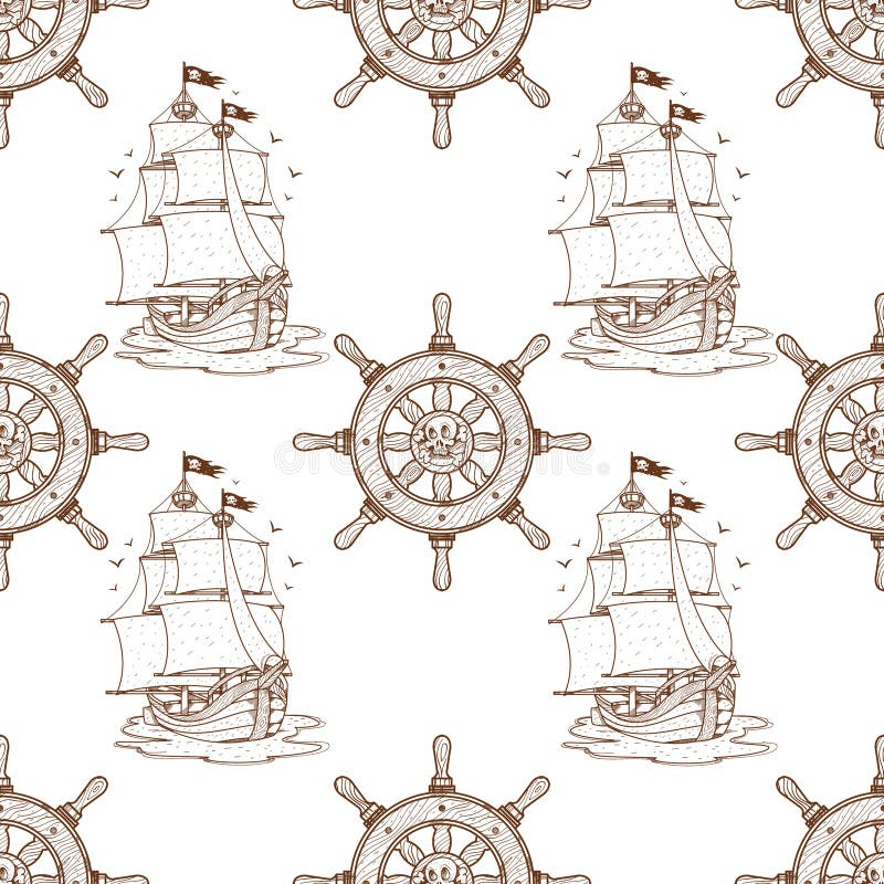 Seamless Pattern for Design Surface Ship with Black Sails Stock ...