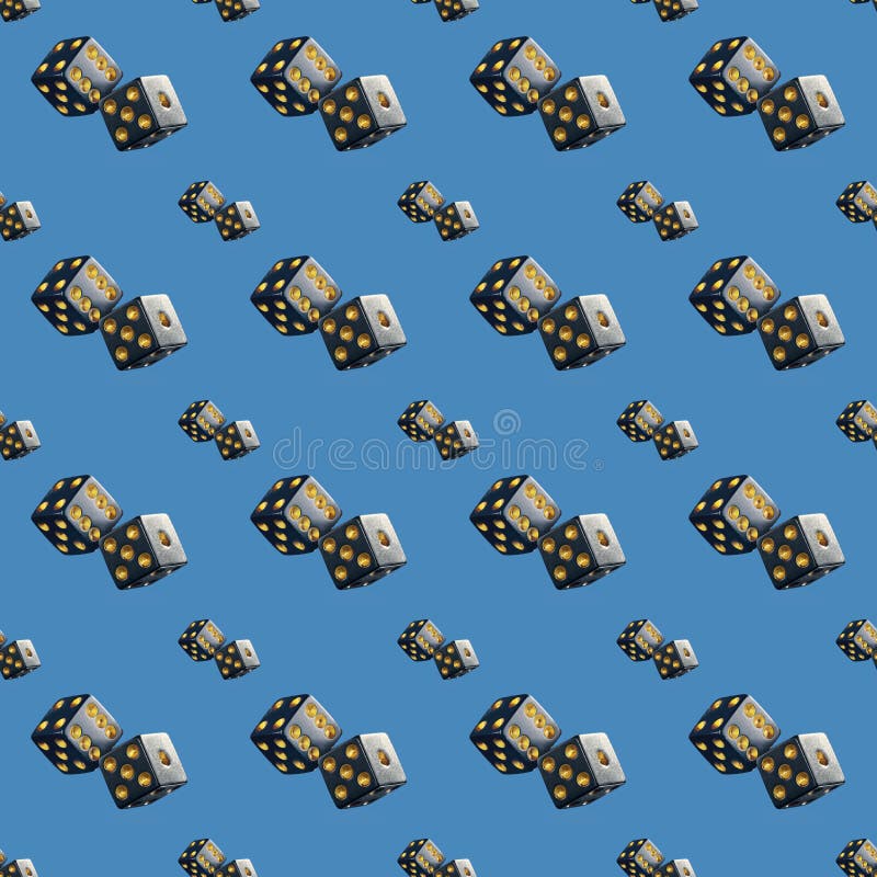 Seamless Pattern of Dice Big and Small on Blue Background. Stock Image ...