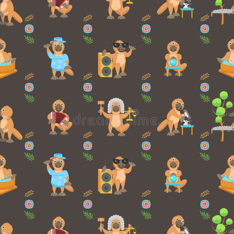 Seamless Pattern Different Animal Platypus Wildlife Vector Design ...
