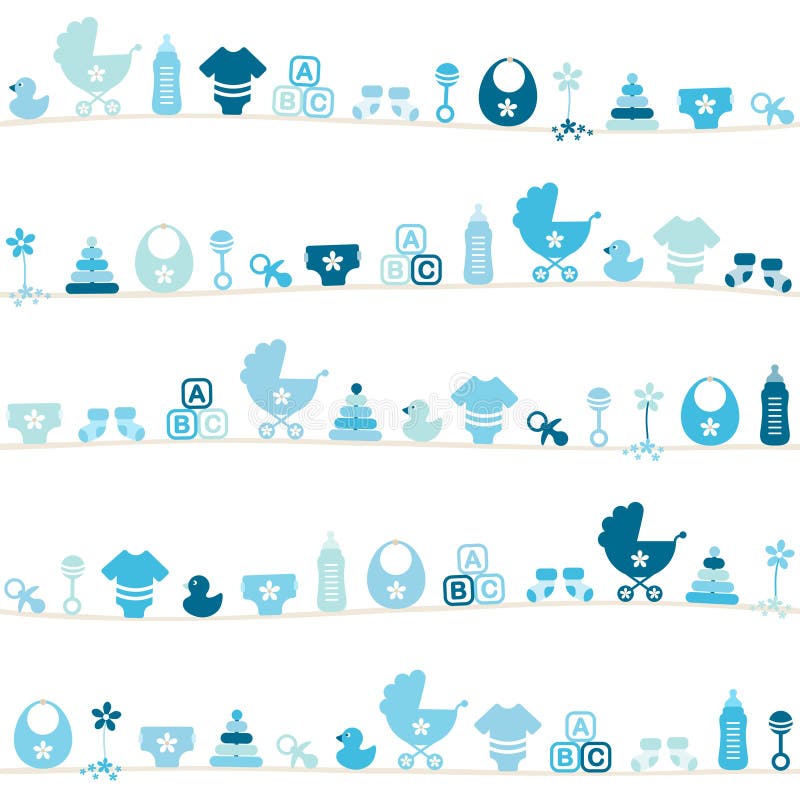 Seamless Pattern Different Baby Icons Boy Blue Stock Vector ...