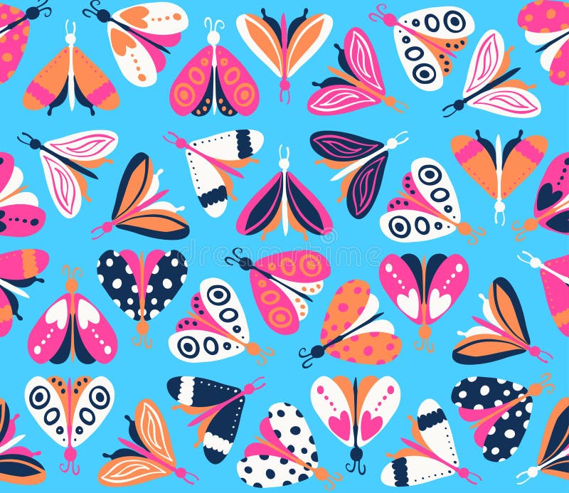Seamless Pattern with Different Beautiful Butterflies Stock ...