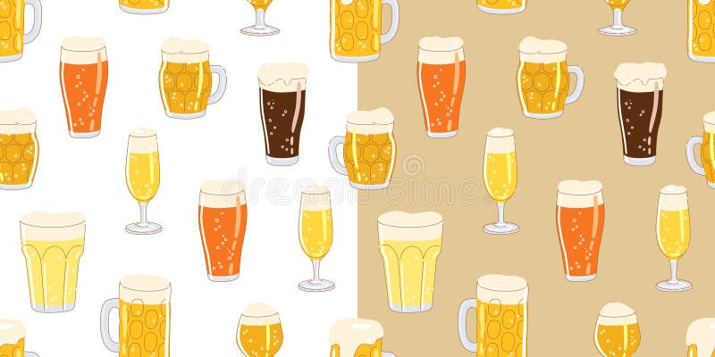 Seamless Pattern with Different Beer Glasses on Simple Background ...