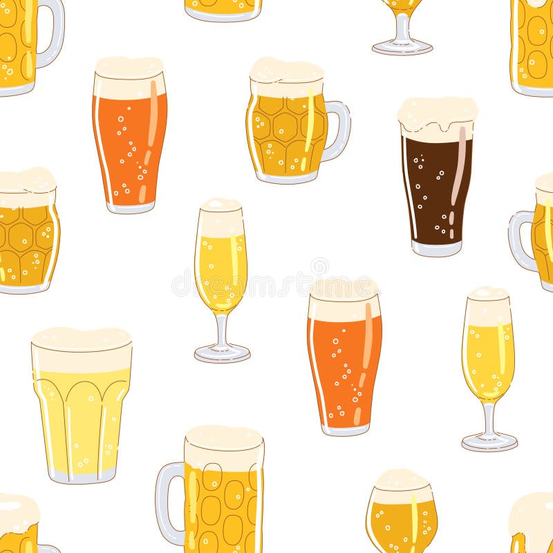 Seamless Pattern with Different Beer Glasses on Simple Background ...