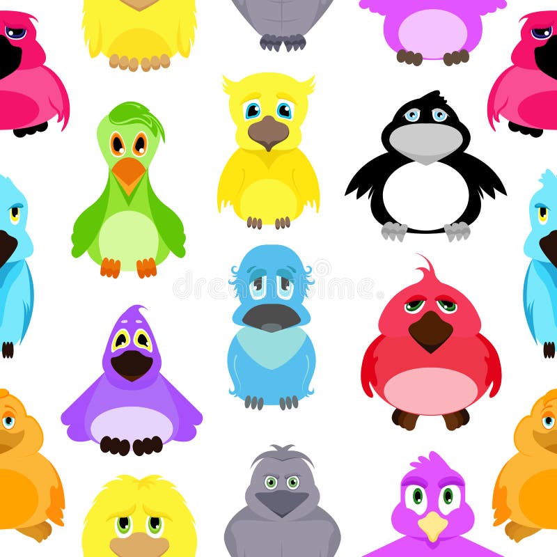 Seamless Pattern with Different Birds in a Cartoon Style Stock ...