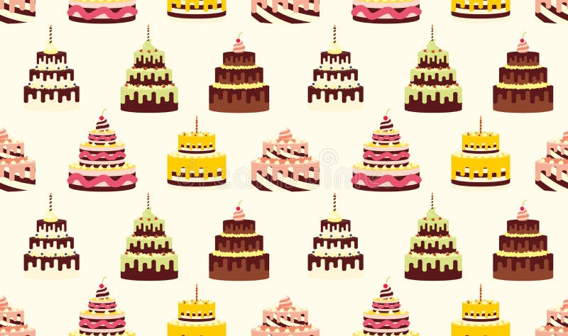 Seamless Pattern with Different Cakes with Cream for Birthdays ...