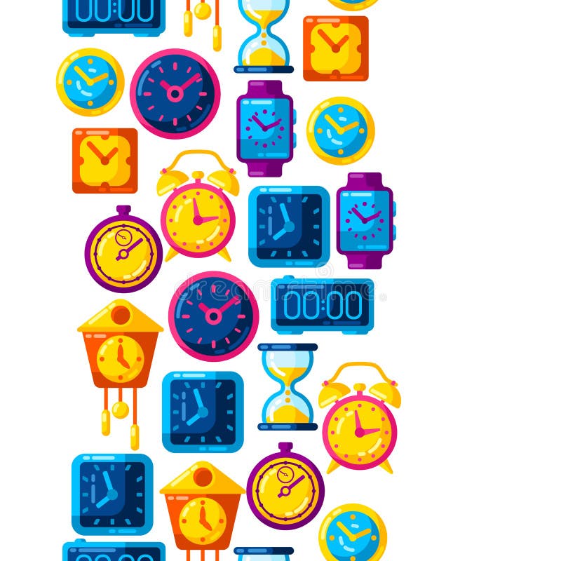 Seamless Pattern with Different Clocks. Stylized Icons for Design and ...