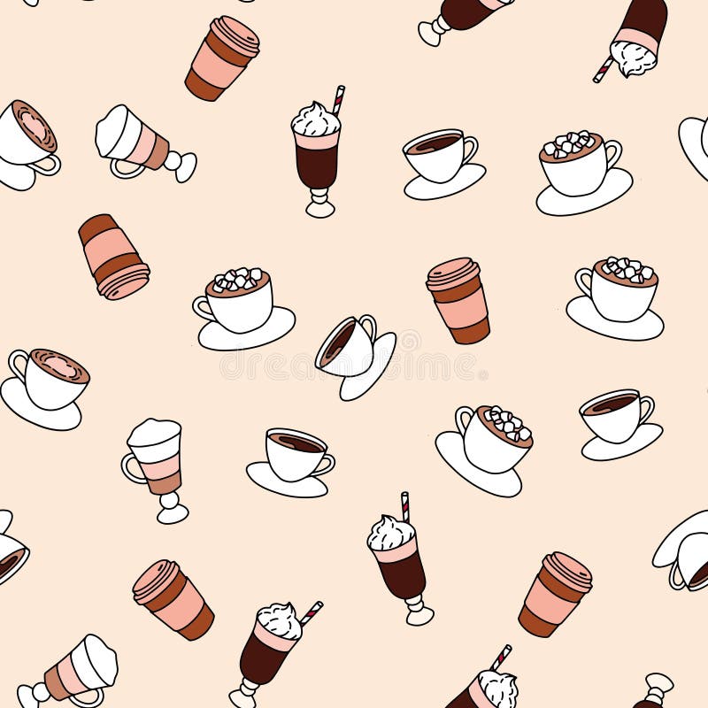 Seamless Pattern with Different Coffee, Print for Bakery Shop Products ...