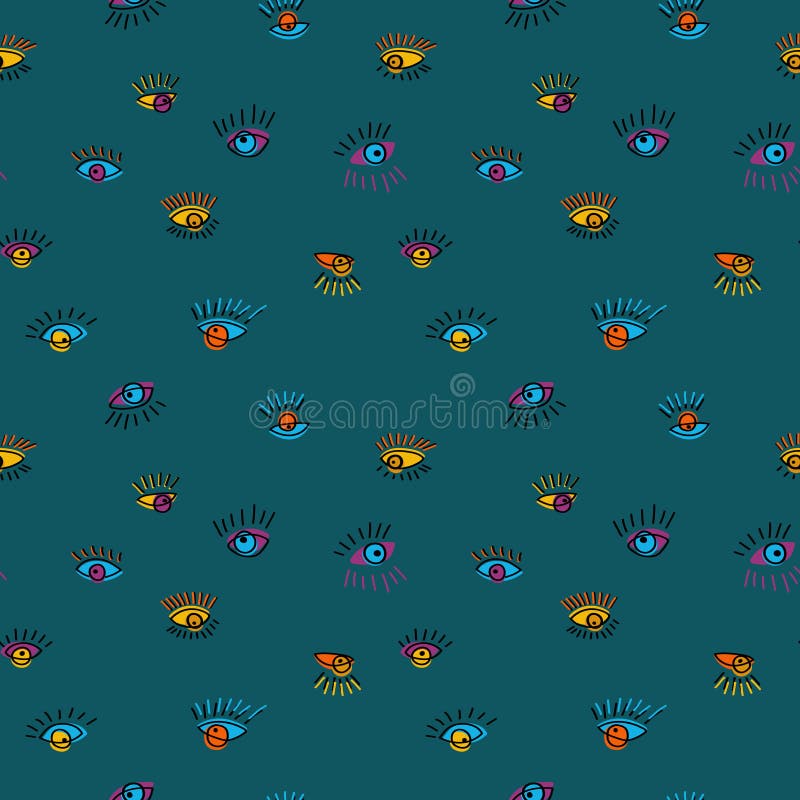 Seamless Pattern with Different Colorful Eyes. Hand-drawn Vector ...