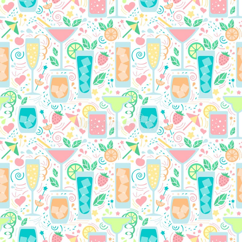 Seamless Pattern with Different Drinks Stock Vector - Illustration of ...