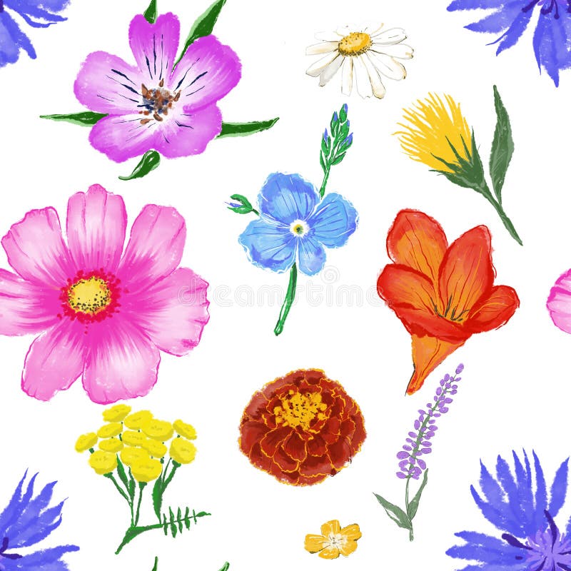 Seamless Pattern with Different Flowers Stock Illustration ...