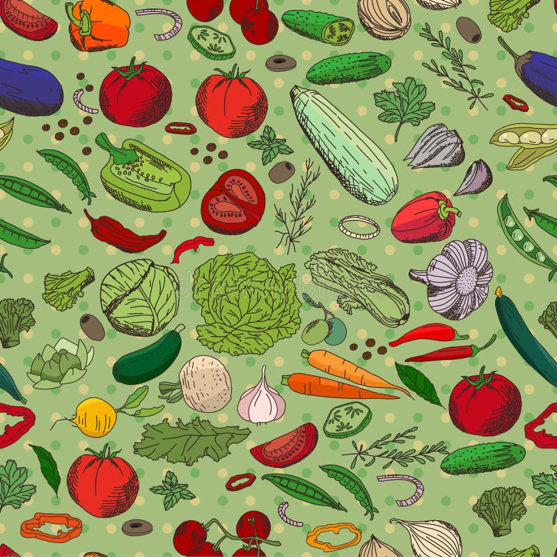 Seamless Pattern with Different Fresh Vegetables. Stock Illustration ...
