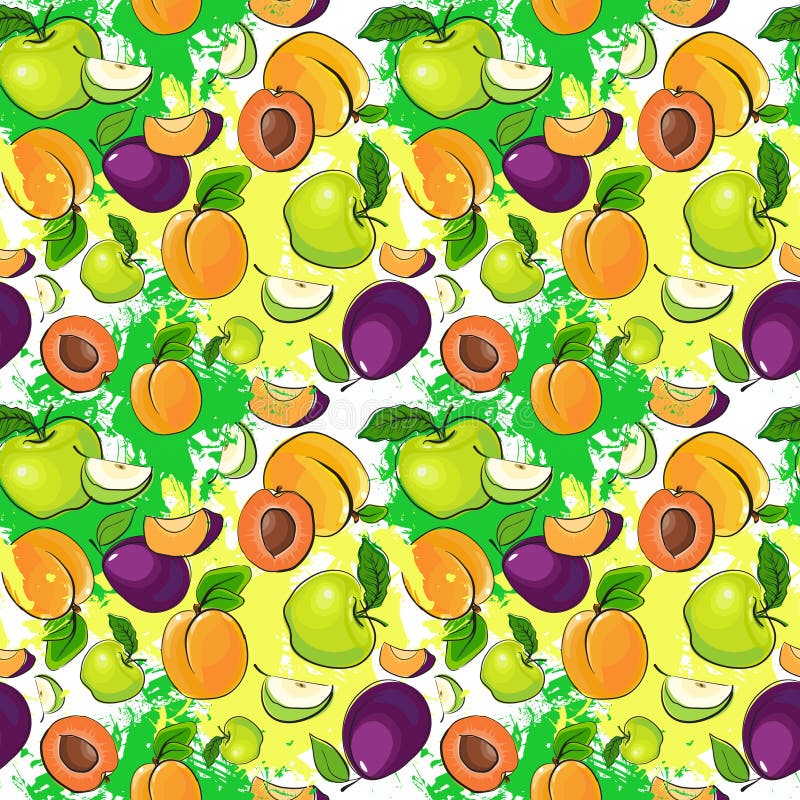 Seamless Pattern Different Fruits Summer Ornament Background Stock ...