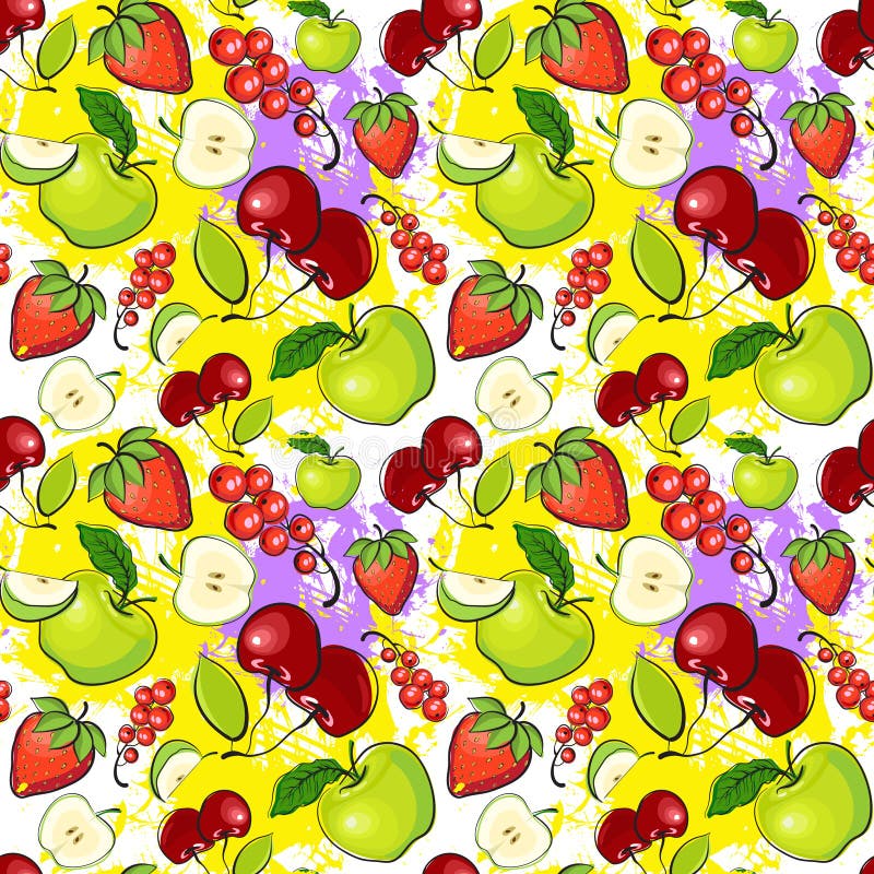 Seamless Pattern Different Fruits Summer Ornament Background Stock ...