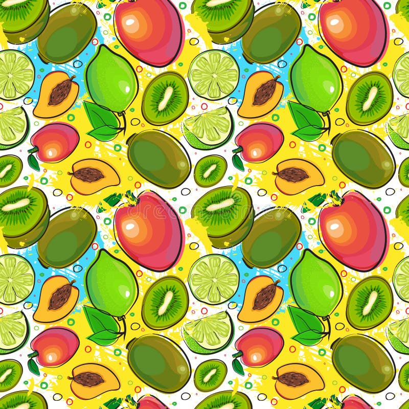 Seamless Pattern Different Fruits Summer Ornament Background Stock ...