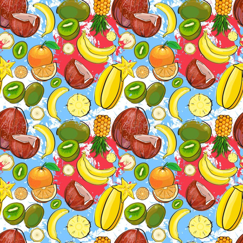 Seamless Pattern Different Fruits Summer Ornament Background Stock ...