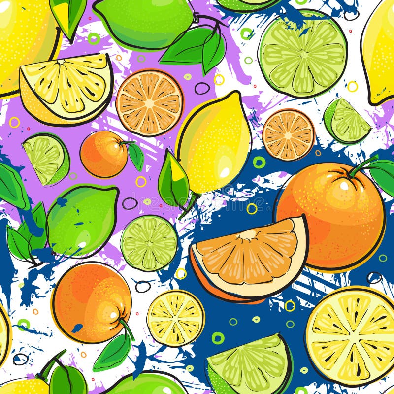 Seamless Pattern Different Fruits Summer Ornament Background Stock ...