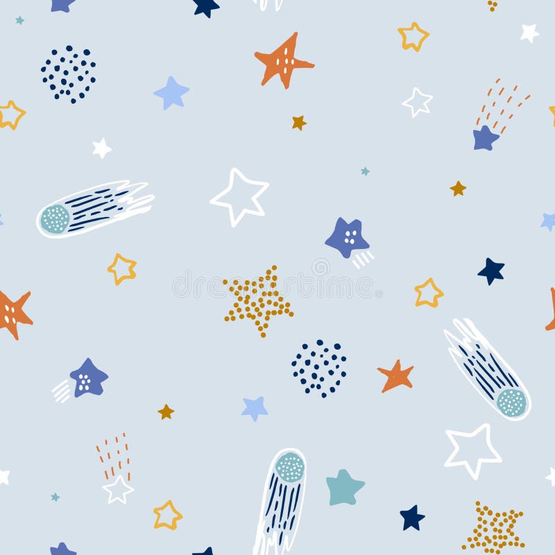 Seamless Pattern with Different Hand Drawn Stars and Comets. Creative ... Seamless Pattern with Different Hand Drawn Stars and Comets. Creative ...