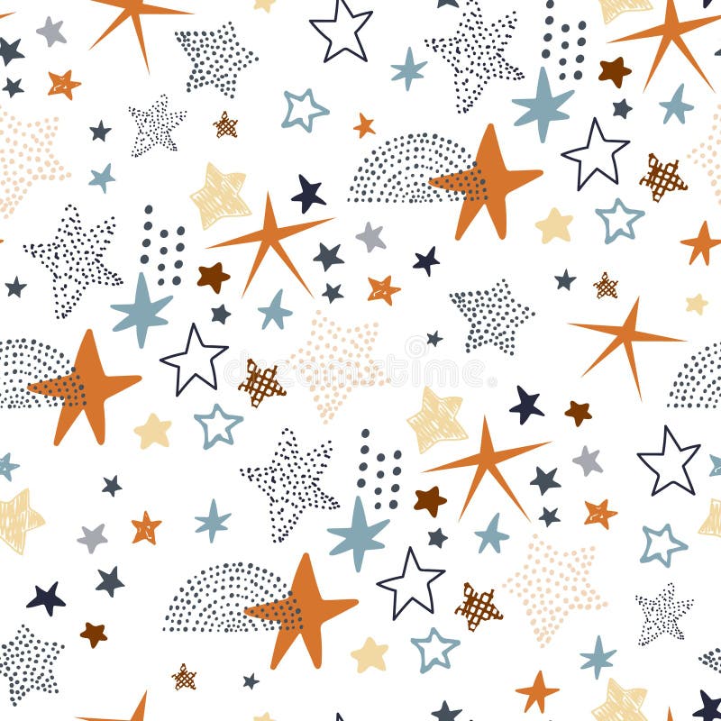 Seamless Pattern with Different Hand Drawn Stars. Creative Kids Texture ...