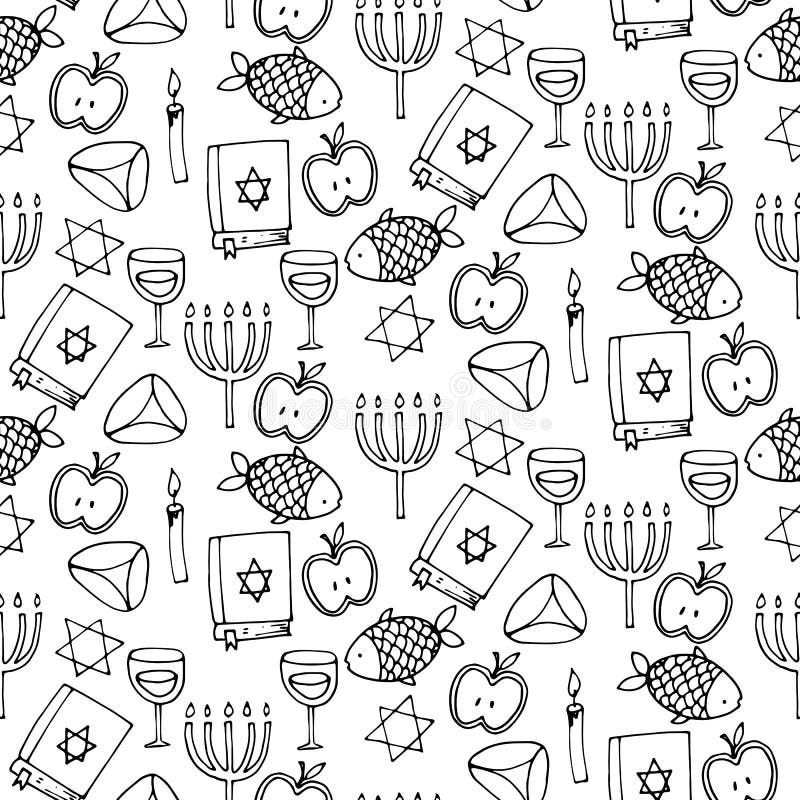 Seamless Pattern with Different Jewish Elements Stock Illustration ...