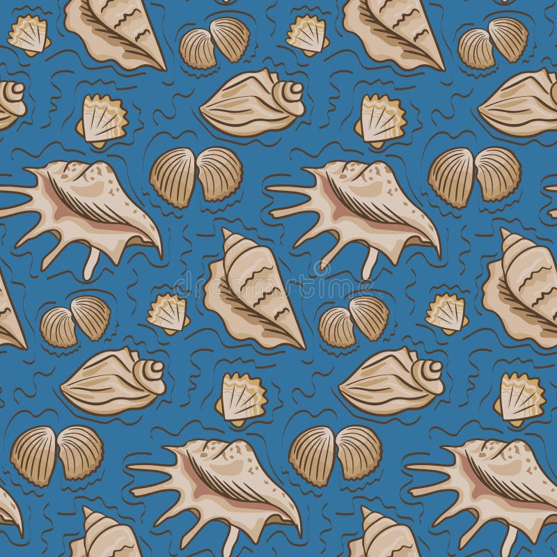 Seamless Pattern with Different Kind of Seashells Stock Vector ...