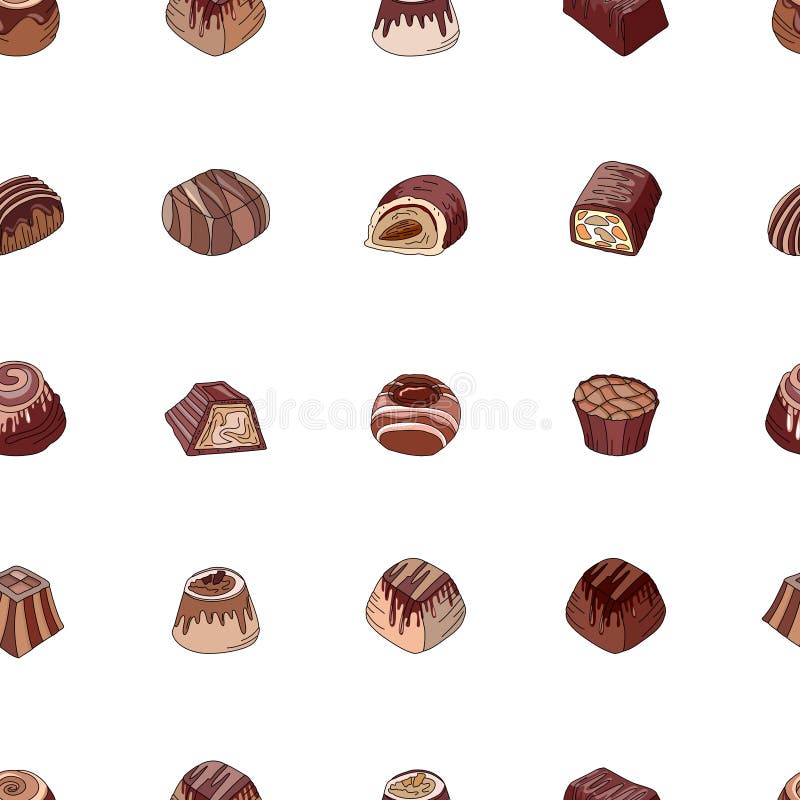 Seamless Pattern With Different Kinds Of Chocolate Candies - Milk,dark ...