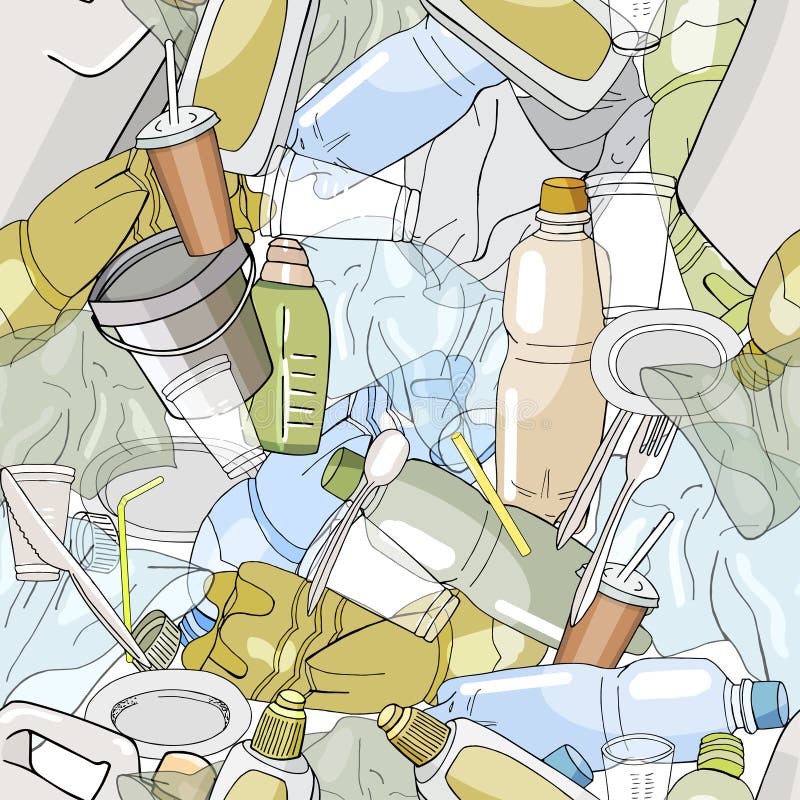 Seamless Pattern with Different Kinds of Plastic Garbage Stock ...