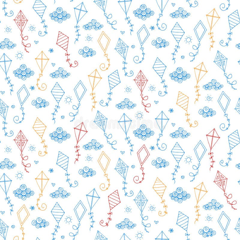 Seamless Pattern with Different Kites Stock Illustration - Illustration ...