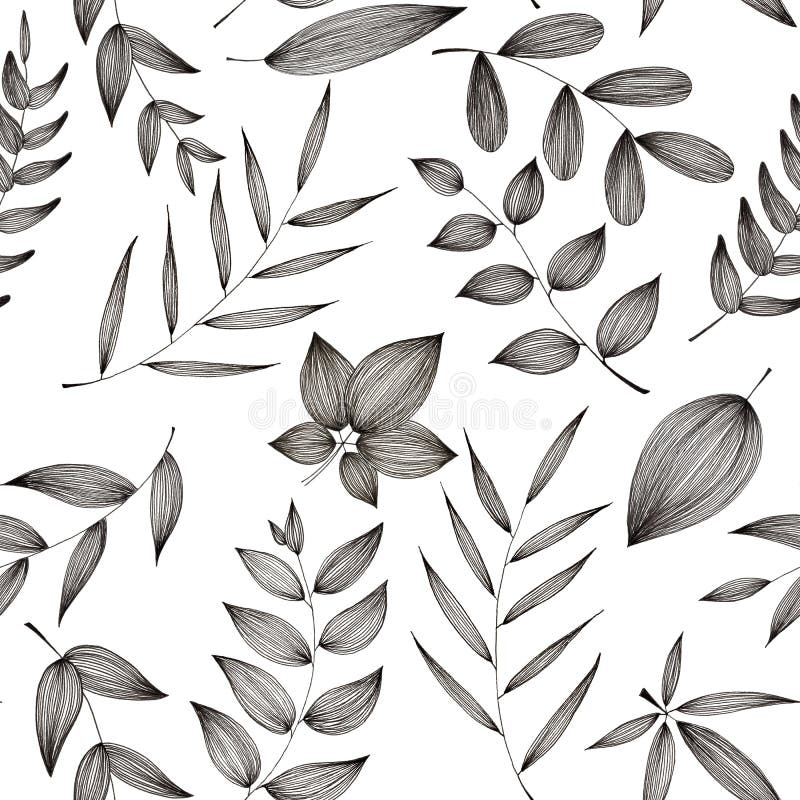 Seamless Pattern of Different Leaves Using Hand Drawn Ink for Fabric ...