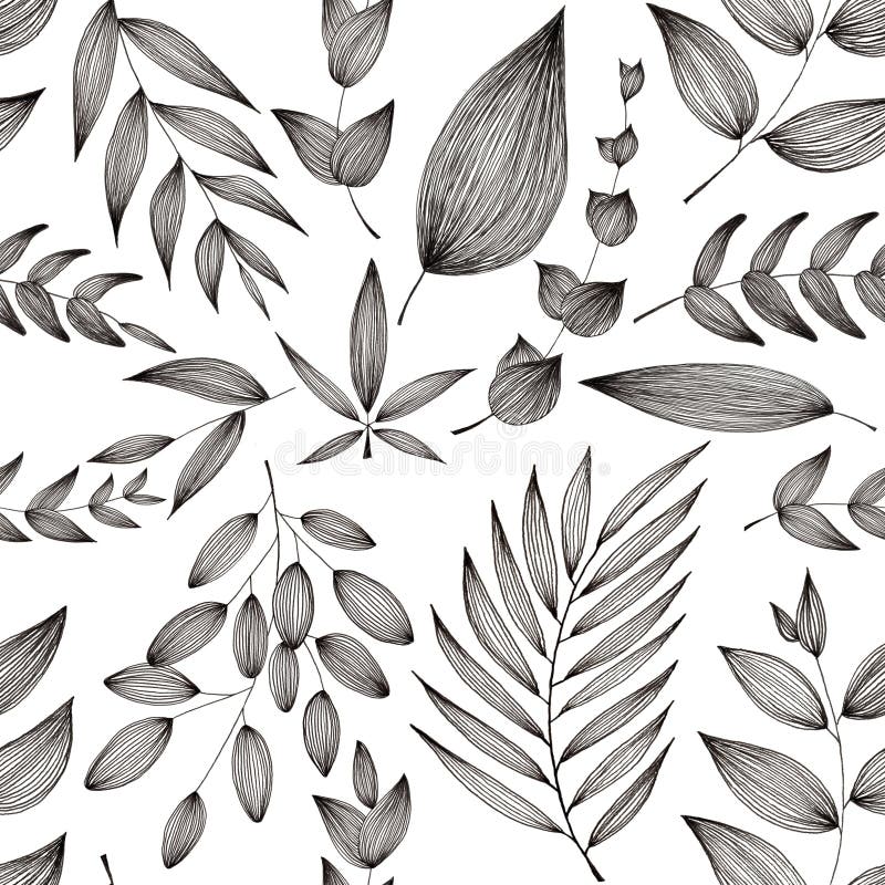 Seamless Pattern of Different Leaves Using Hand Drawn Ink for Fabric ...