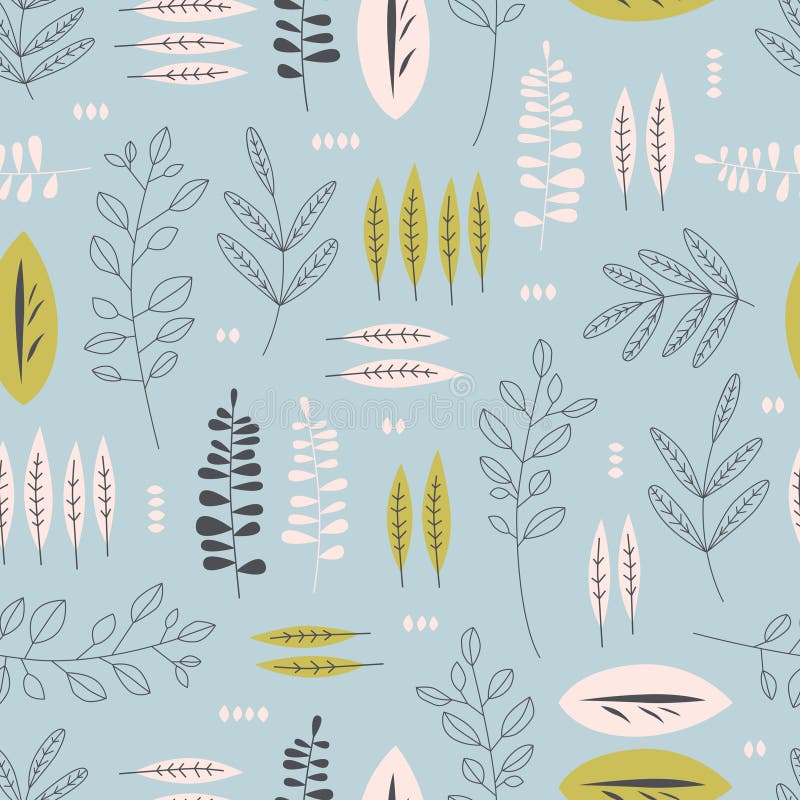 Seamless Pattern with Different Leaves Stock Vector - Illustration of ...