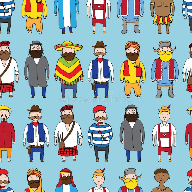Seamless Pattern with Different Nationality People Stock Illustration ...