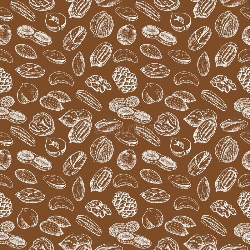 Nuts set seamless pattern. stock vector. Illustration of drawn - 85441772