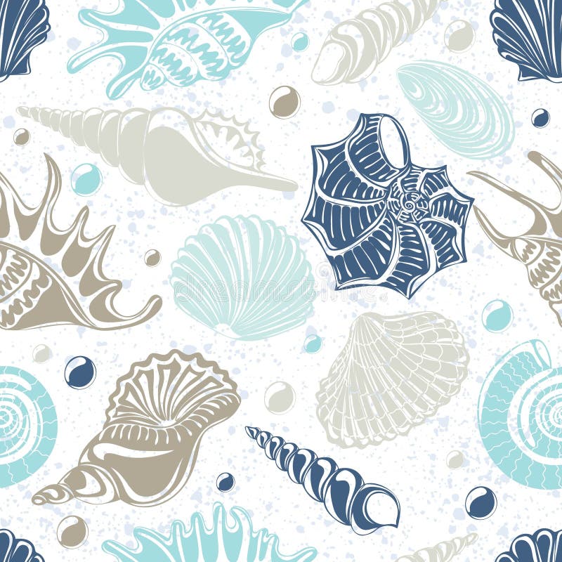 Seamless Pattern with Different Sea Shells Silhouettes on White ...