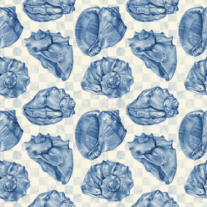 Seamless Pattern with Different Seashells Drawn by Hand Stock ...