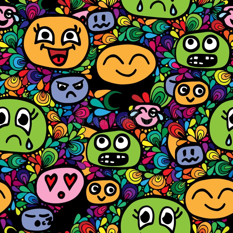 Seamless Pattern with Different Smiles Head on Abstract Frame Stock ...