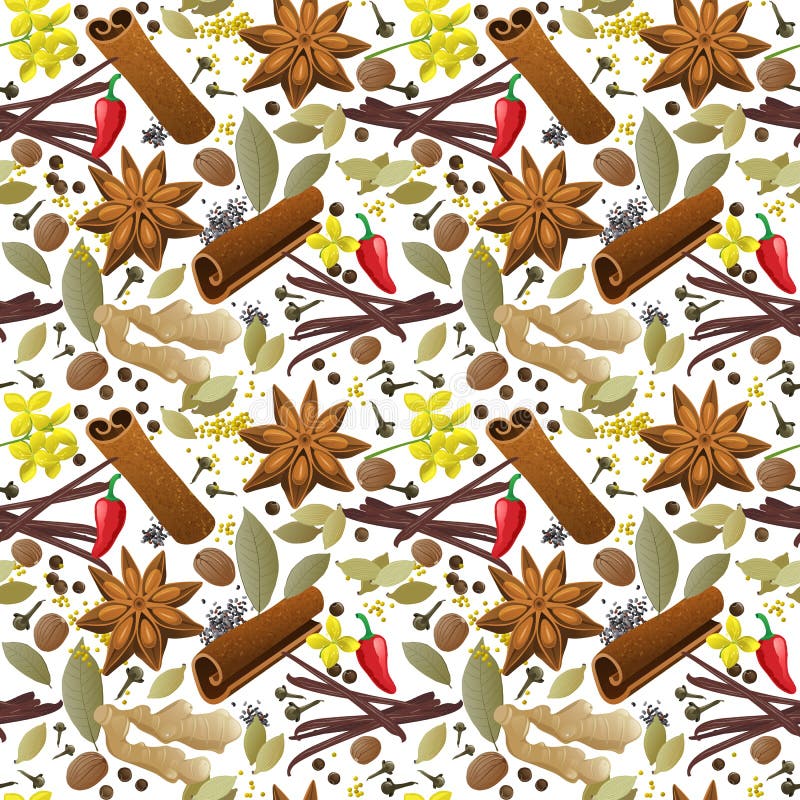 Seamless Pattern with Different Spices Stock Vector - Illustration of ...