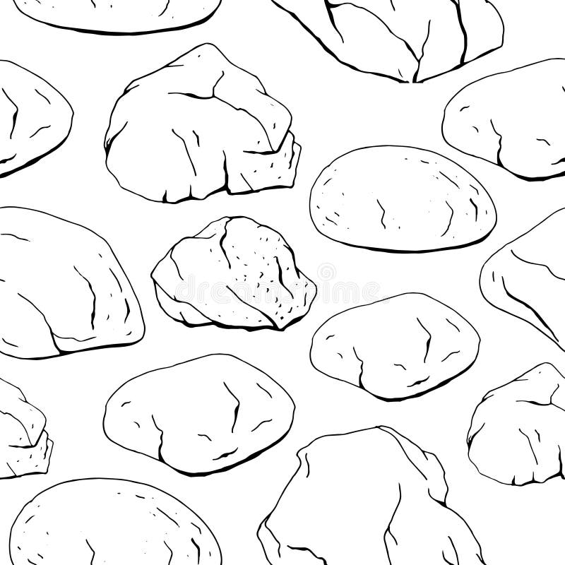 Seamless Pattern with Different Stones. Black and White, Contour Stock ...