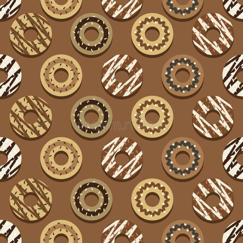 Seamless Pattern Different Style Chocolate Donuts Background. Stock Vector - Illustration of ...