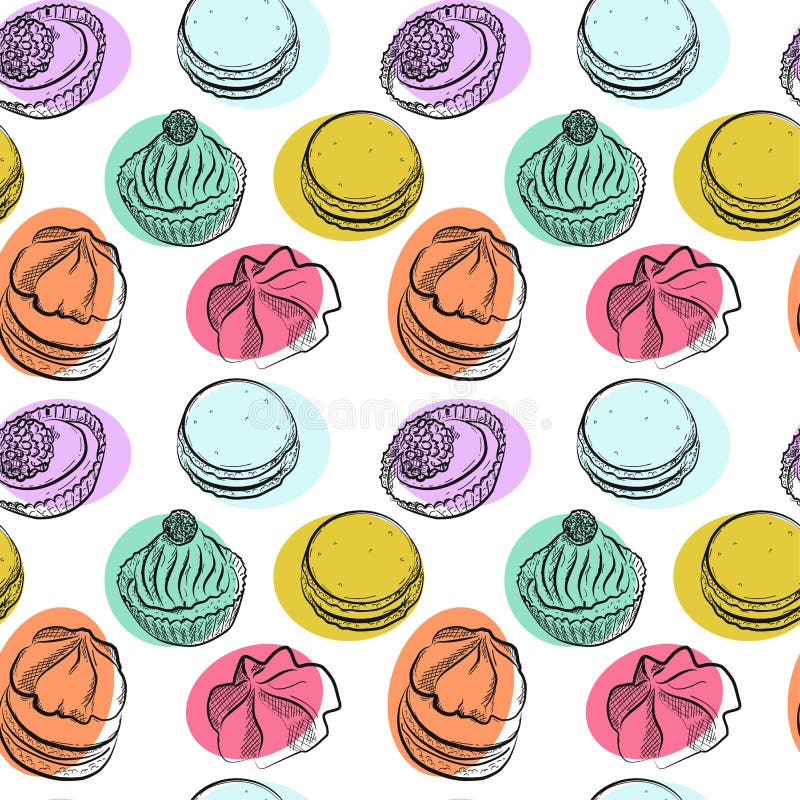 Seamless Pattern with Different Sweet Cakes, Vector Illustration Stock ...