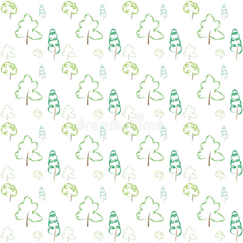 Seamless Trees Doodle Pattern Background Stock Vector - Illustration of ...