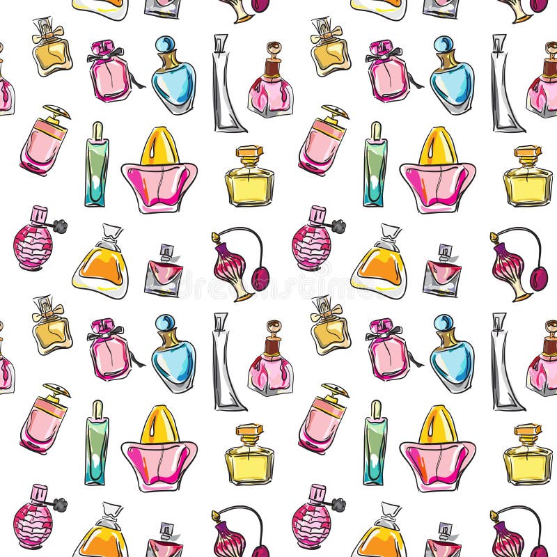 Seamless Pattern with of Different Type of Parfume Bottles Stock Vector ...
