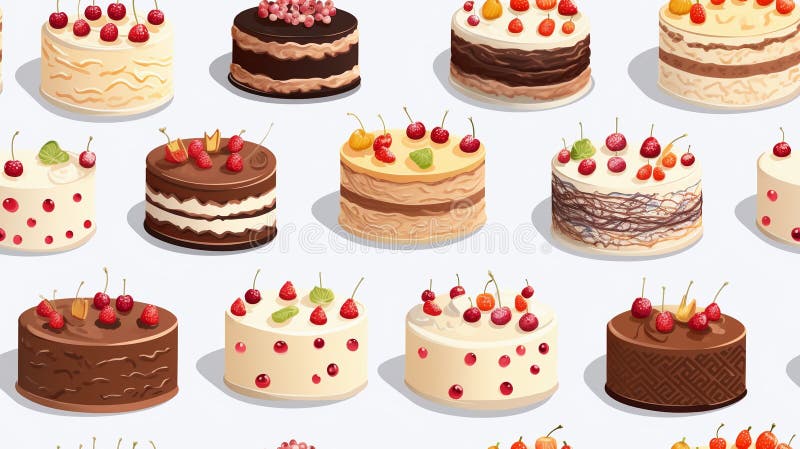 Cakes and Cherries Intertwine in a Seamless Pattern, Forming a ...