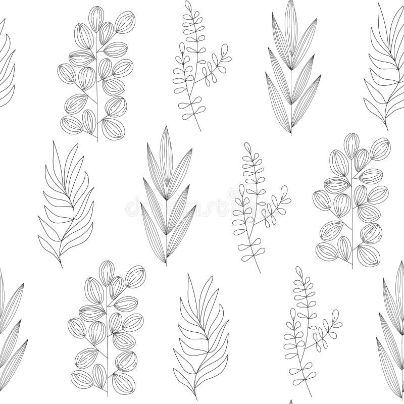 Seamless Pattern of Different Types of Field Grasses and Branches ...