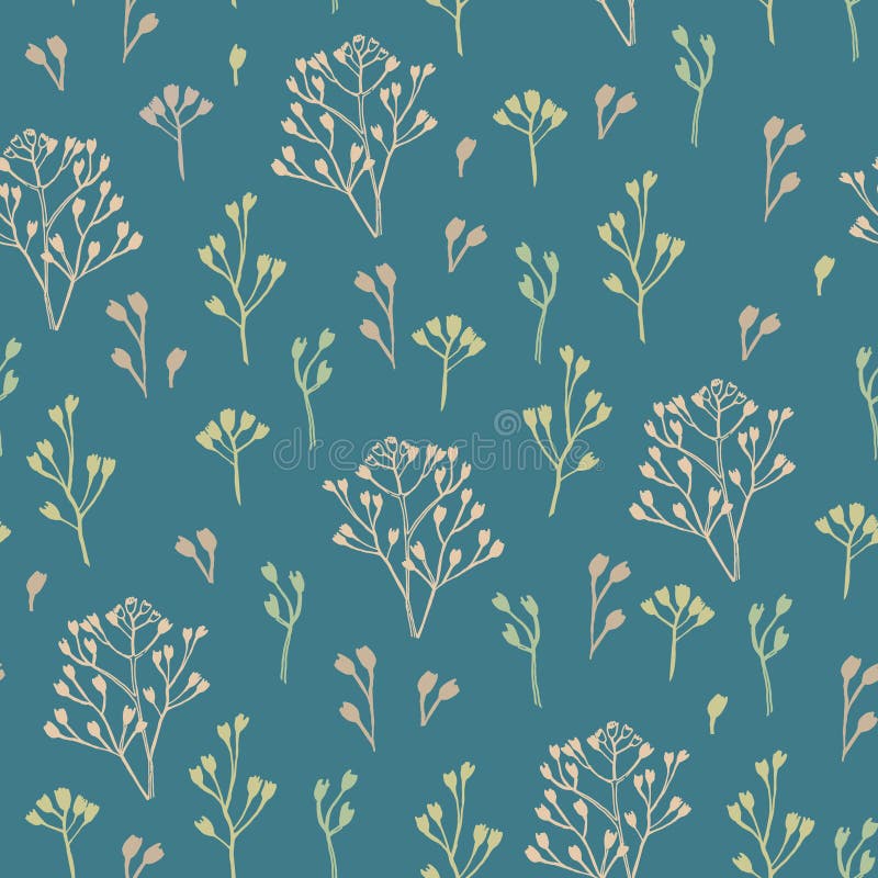 Seamless Pattern of Different Types of Field Herbs and Branches. for ...