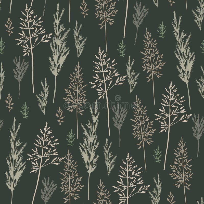 Seamless Pattern of Different Types of Field Herbs and Branches. for ...