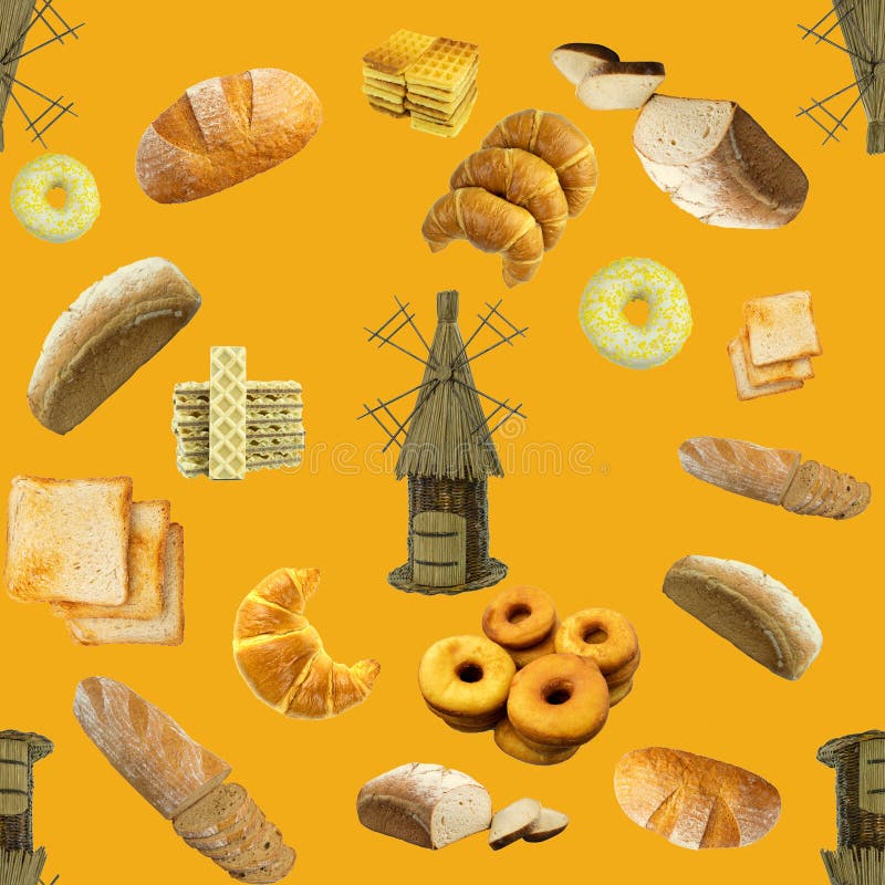 Seamless Pattern of Different Types of Flour Products Stock Photo ...